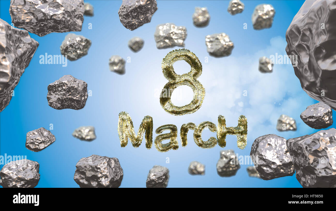 8 March symbol. Figure of eight made of gold city blocks or fur flying ...