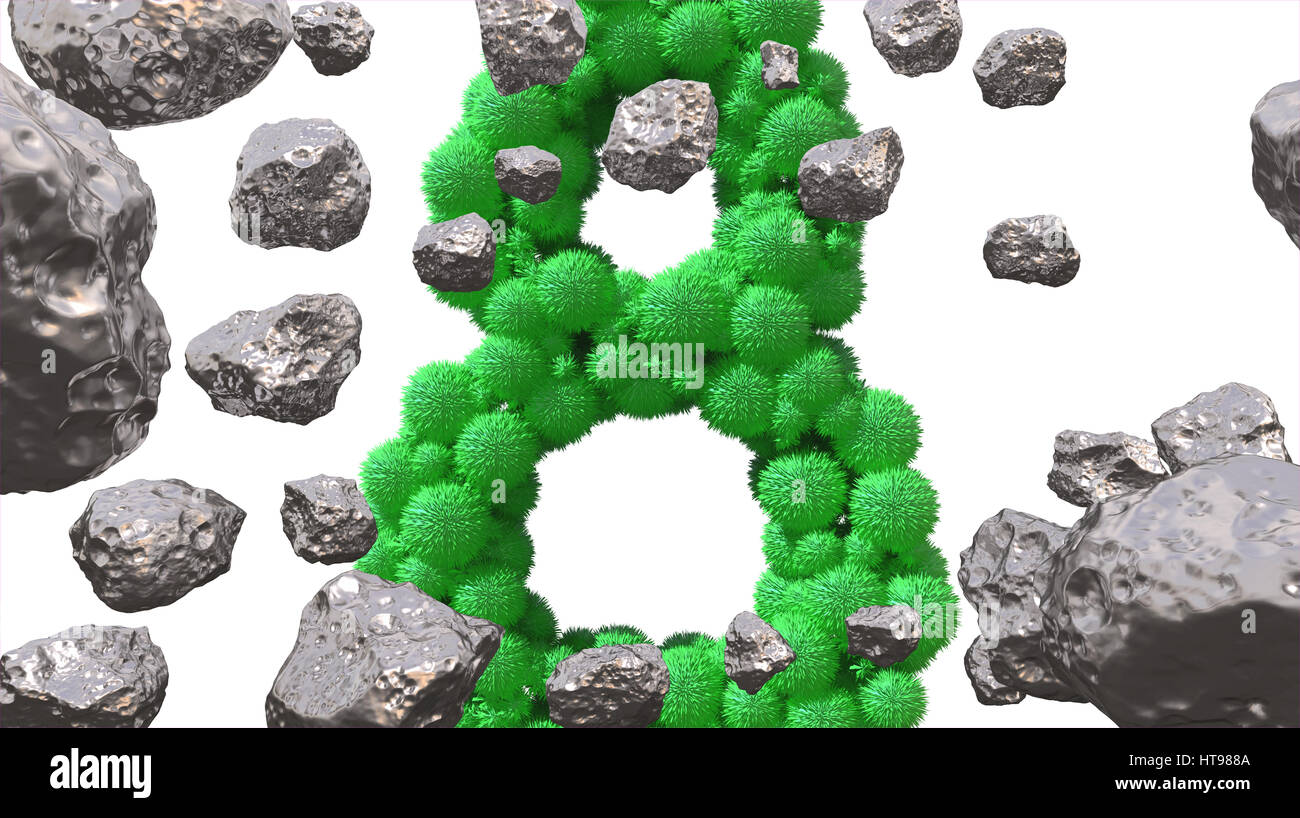 8 March symbol. Figure of eight made of green spheres flying in the ...