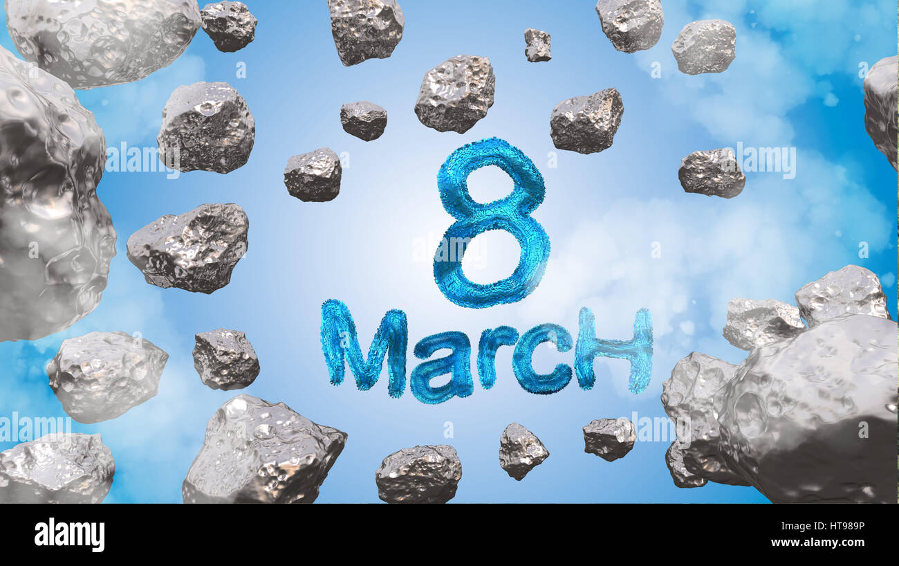 8 March symbol. Figure of eight made of blue city blocks or fur flying ...