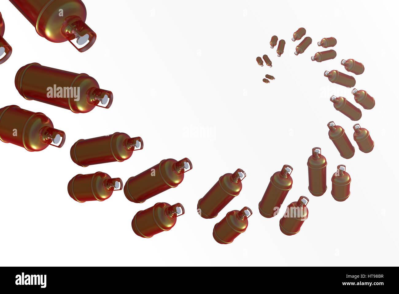 Abstract spiral helix shape of flying Propane gas cylinders isolated on ...