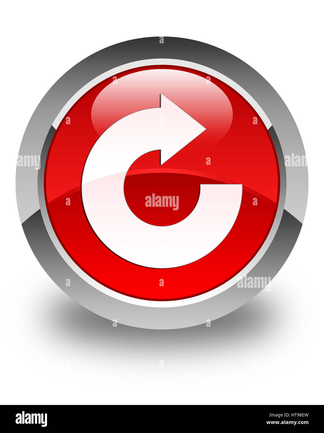Reply arrow icon isolated on glossy red round button abstract ...