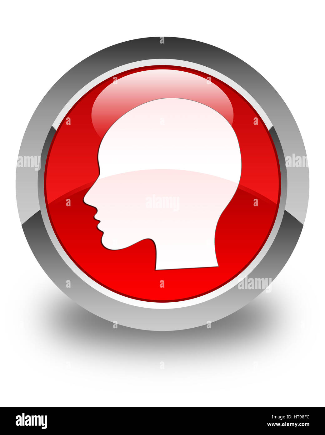 Head woman face icon isolated on glossy red round button abstract ...