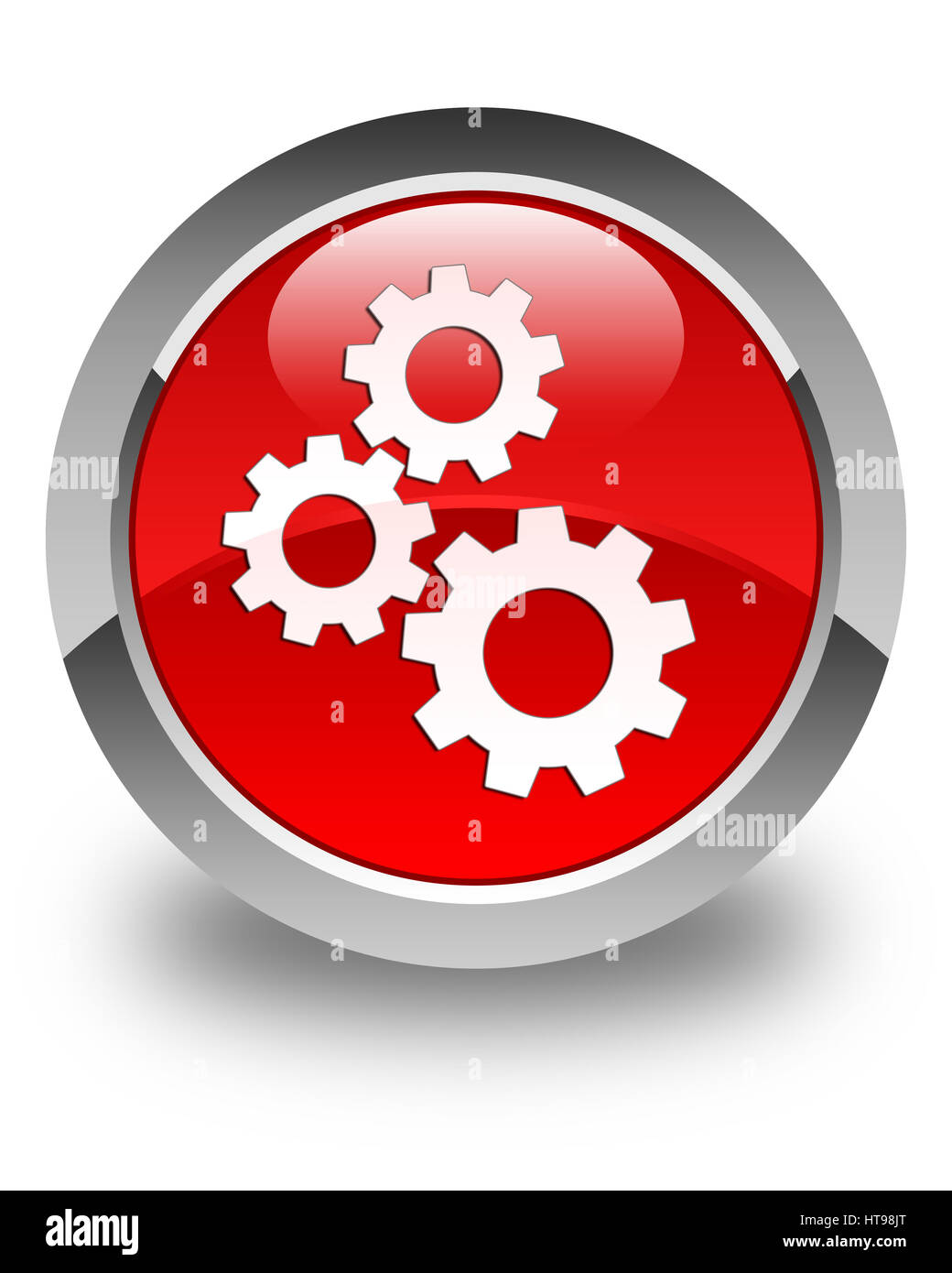 Gears icon isolated on glossy red round button abstract illustration ...