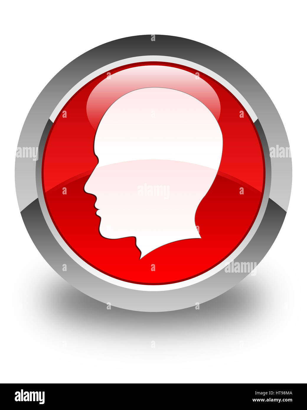 Head male face icon isolated on glossy red round button abstract ...