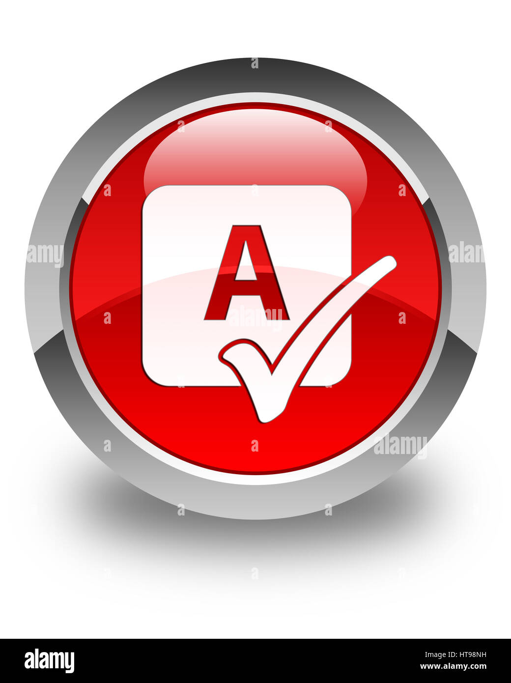 Spell check icon isolated on glossy red round button abstract ...