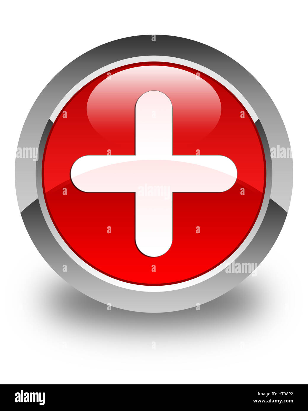 Plus icon isolated on glossy red round button abstract illustration ...