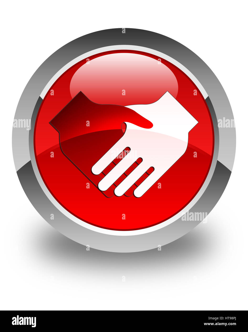 Handshake icon isolated on glossy red round button abstract ...