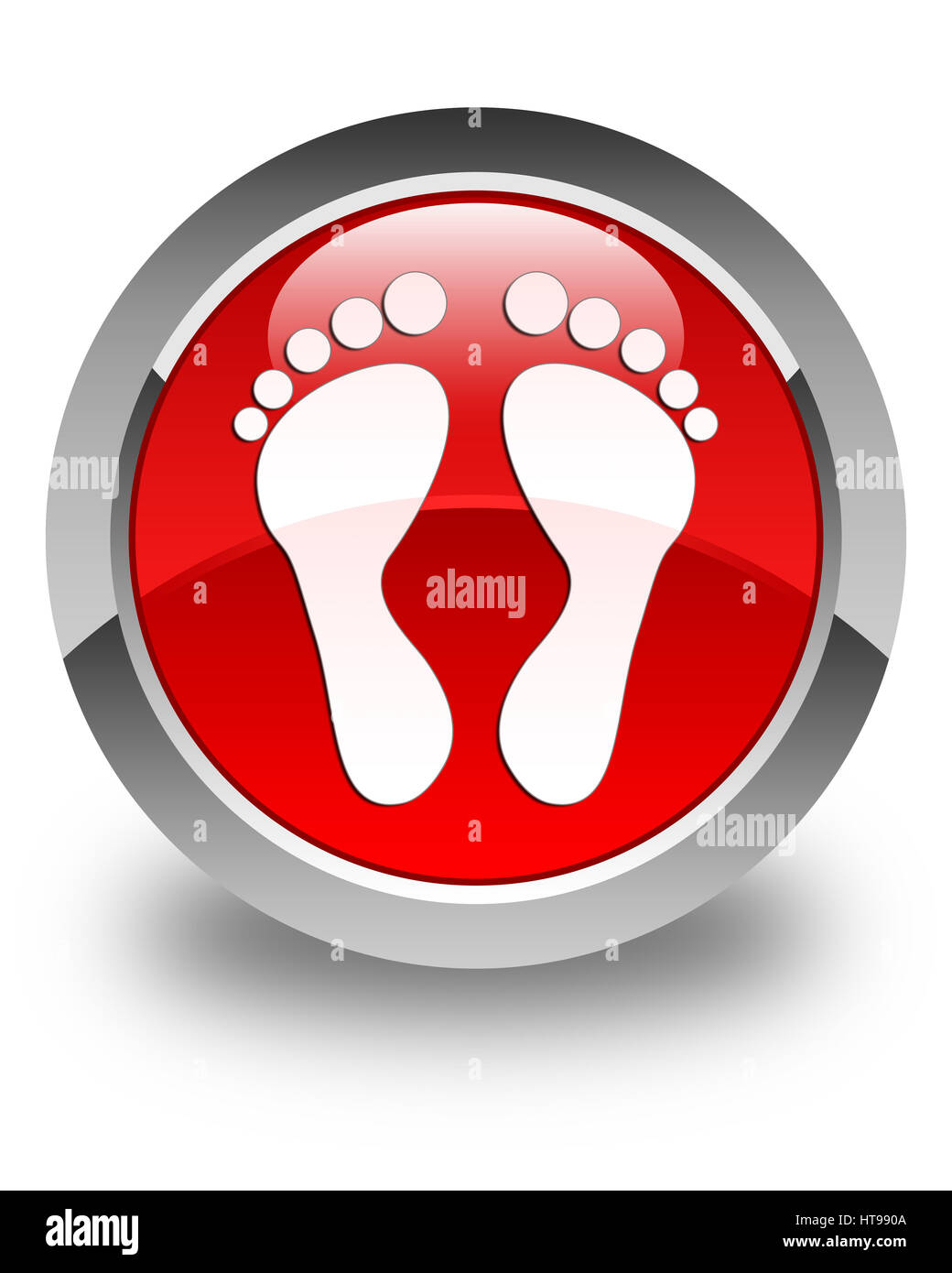 Footprint icon isolated on glossy red round button abstract ...