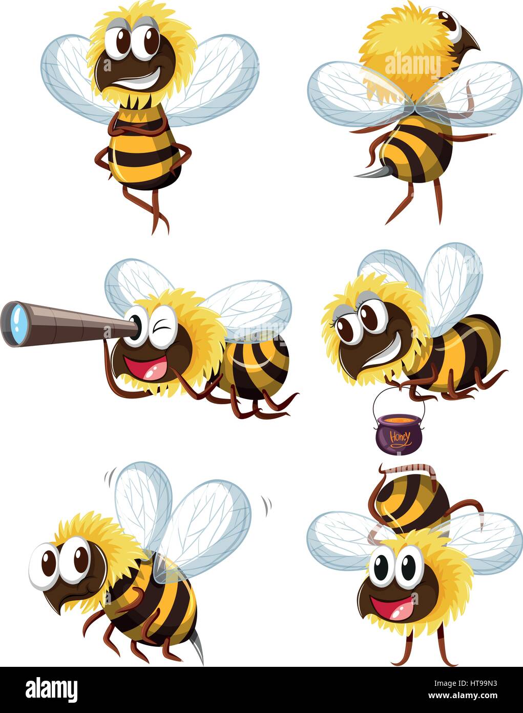 Bee characters in different actions illustration Stock Vector Image ...