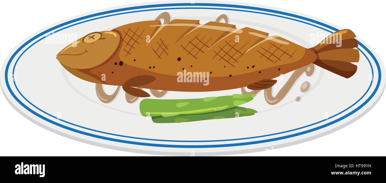 Fish cooked plate Stock Vector Images - Alamy