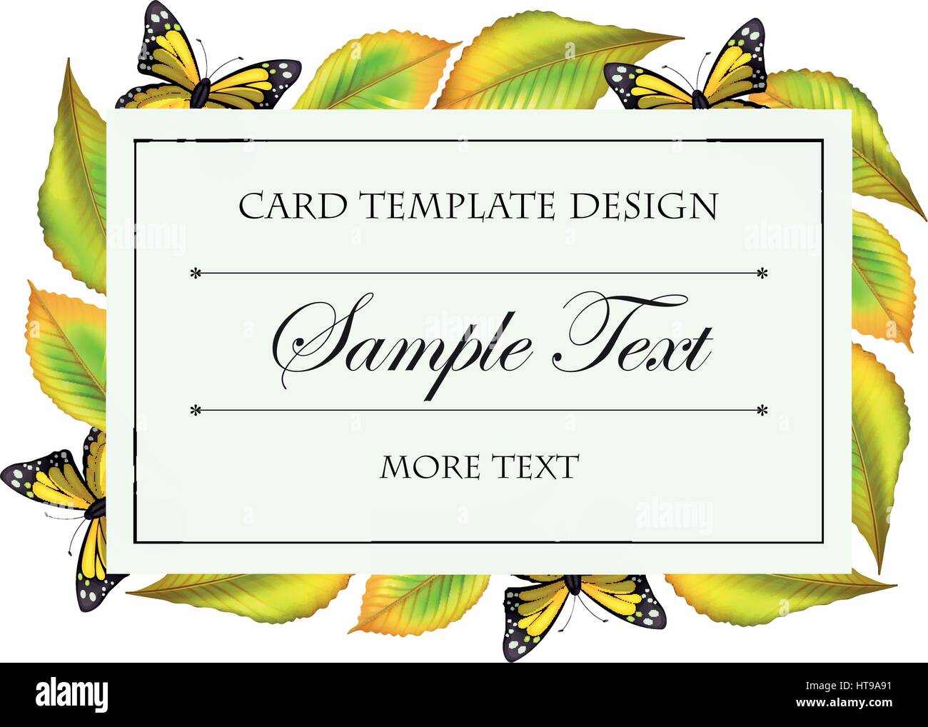 Card template with butterfly and leaves illustration Stock Vector Image ...