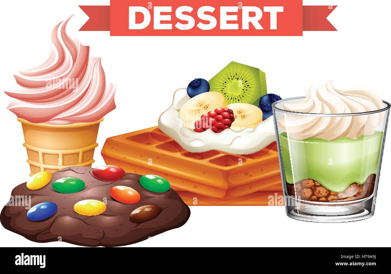 Different desserts on white background illustration Stock Vector Image ...