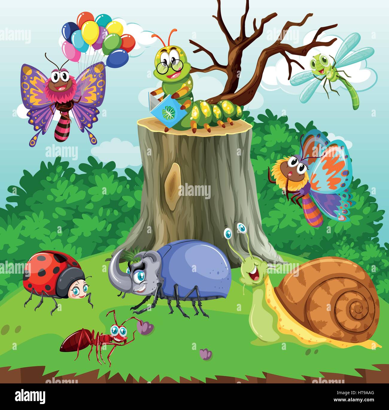 Many bugs in the garden illustration Stock Vector Image & Art - Alamy
