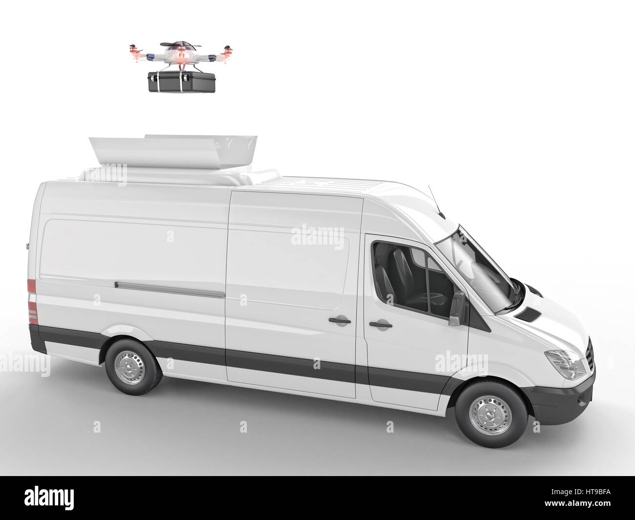 drone and delivery van 3d rendering image Stock Photo - Alamy