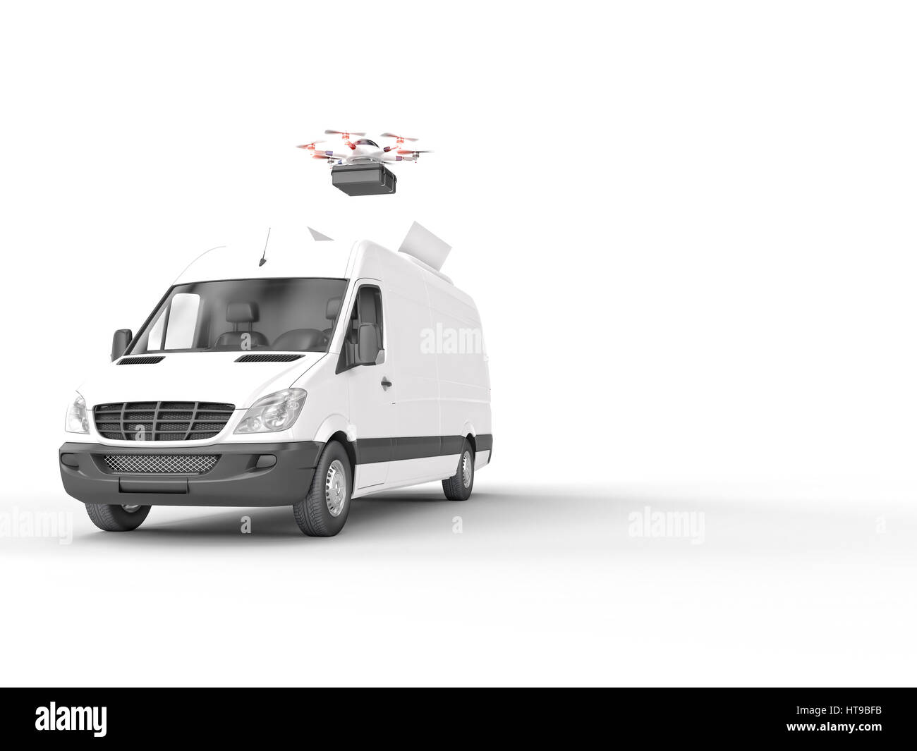 drone and delivery van 3d rendering image Stock Photo - Alamy