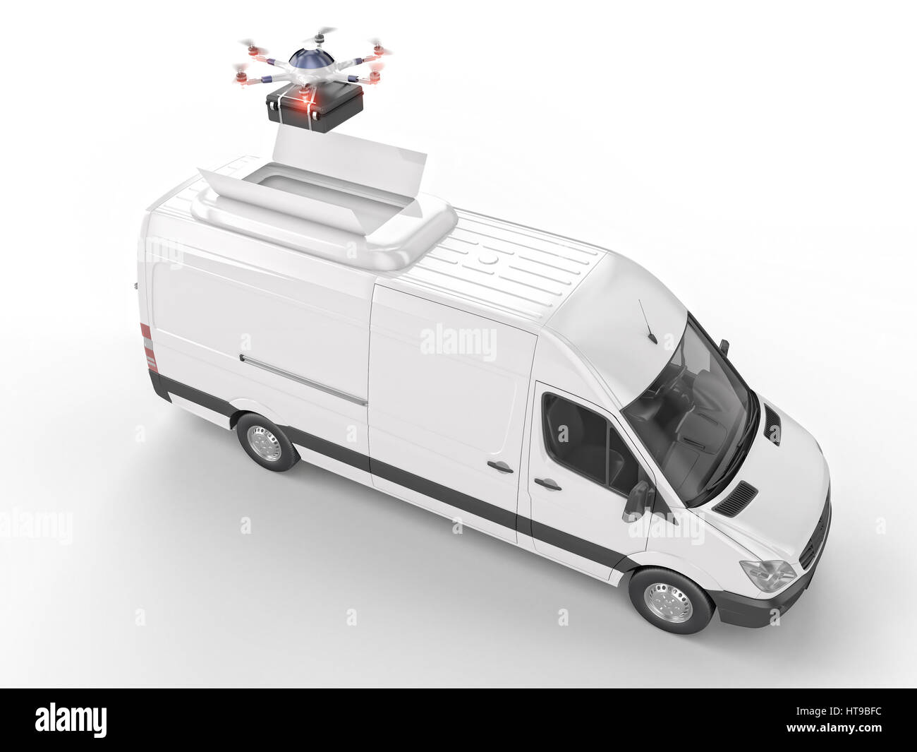 drone and delivery van 3d rendering image Stock Photo - Alamy