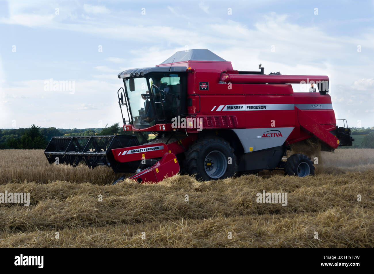 A combine harvester harvest barley in Great Bardfield Braintree Essex ...