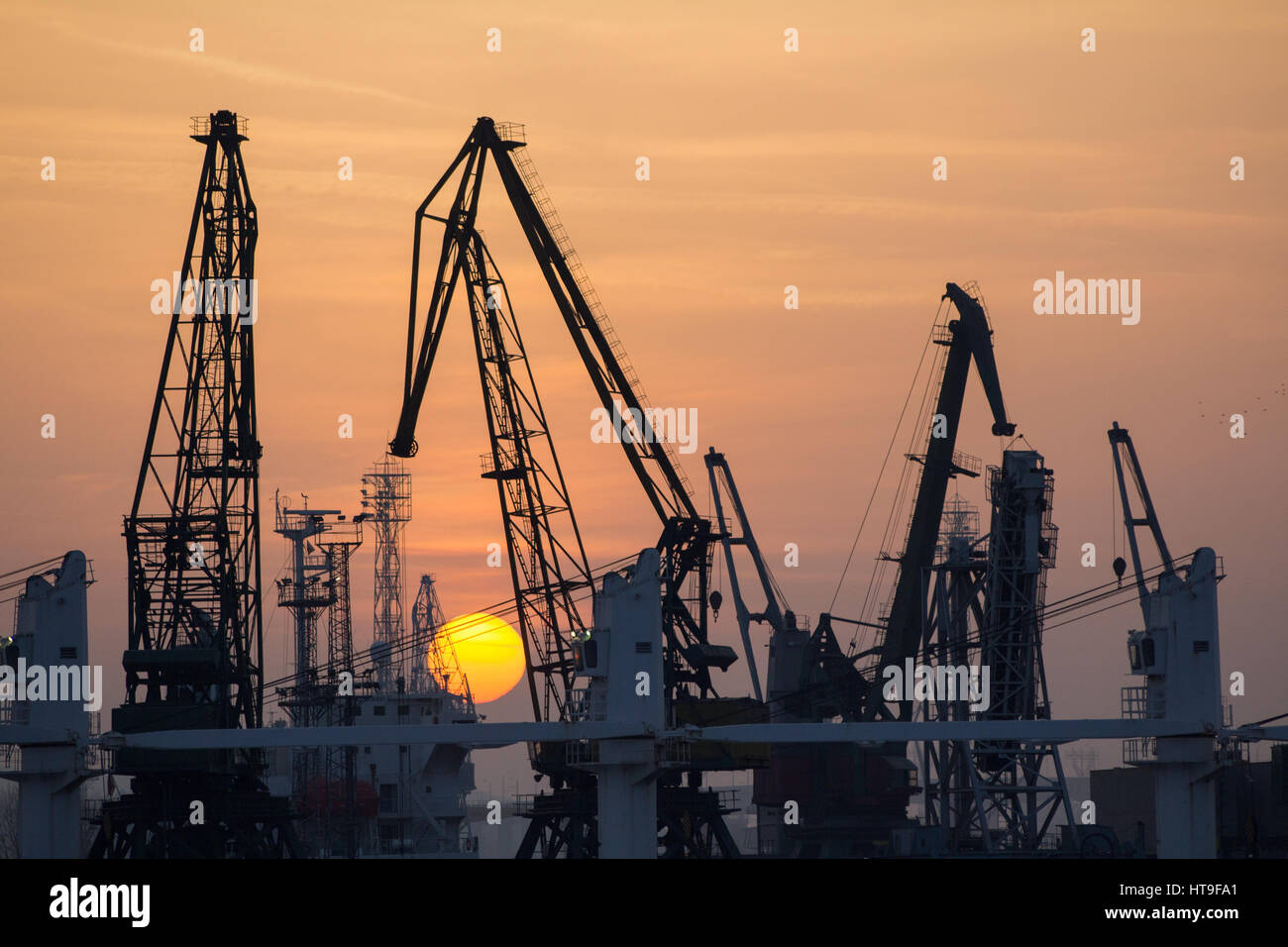 Industrial port dockyard on a sunset Stock Photo - Alamy