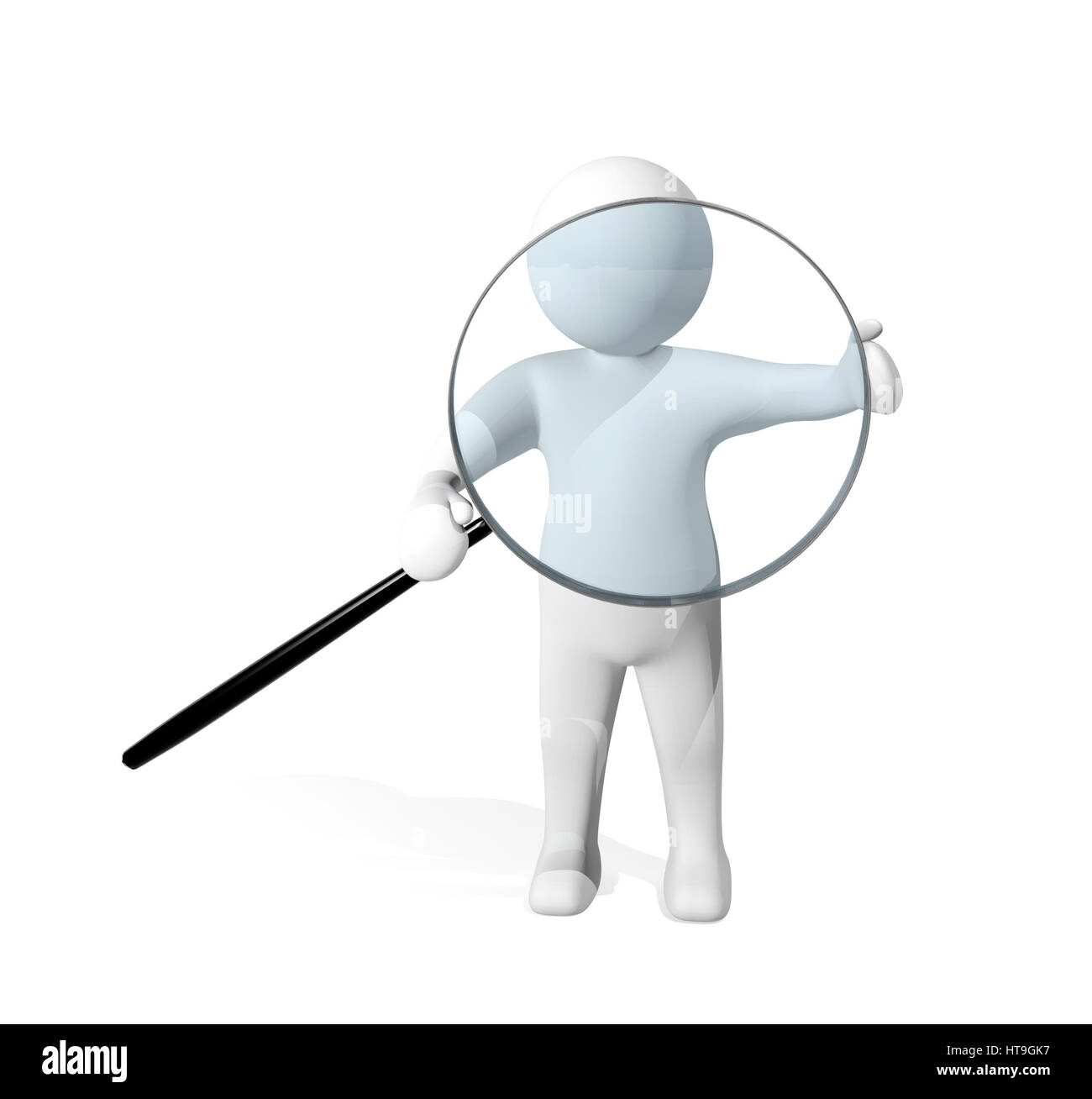 3d man investigating with magnifying glass isolated on white background ...