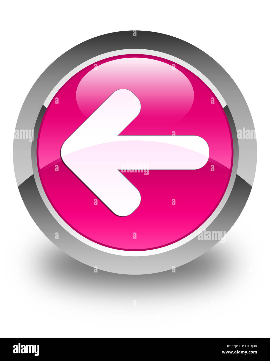 Back arrow icon isolated on glossy pink round button abstract ...