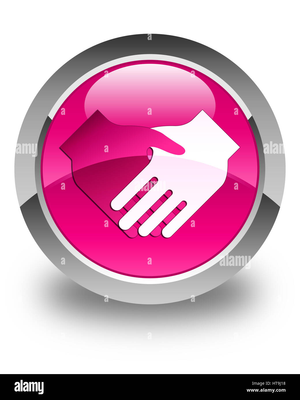 Handshake icon isolated on glossy pink round button abstract ...