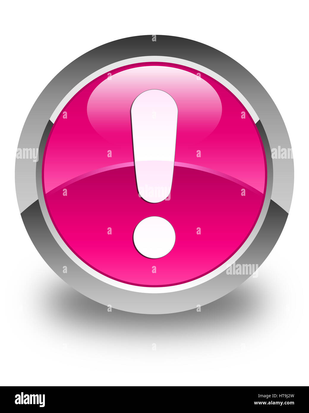 Exclamation mark icon isolated on glossy pink round button abstract ...