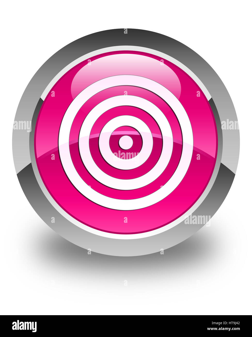 Target icon isolated on glossy pink round button abstract illustration ...