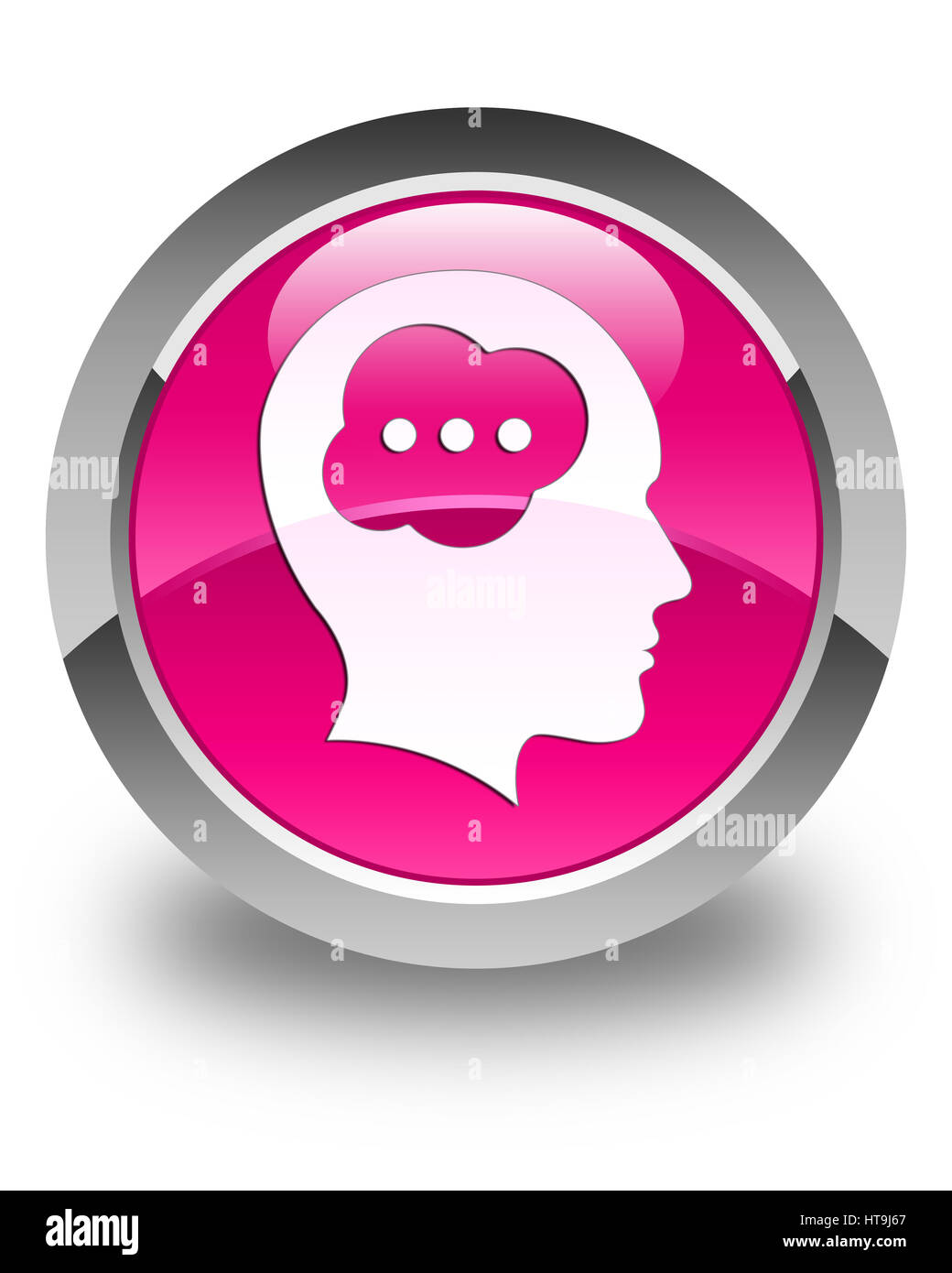 Brain head icon isolated on glossy pink round button abstract ...