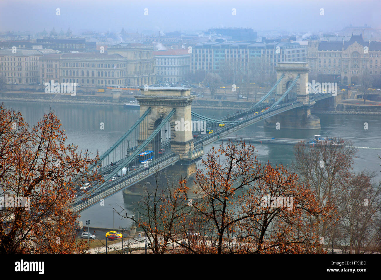View of Széchenyi chain bridge and Danube river from the Royal Palace ...
