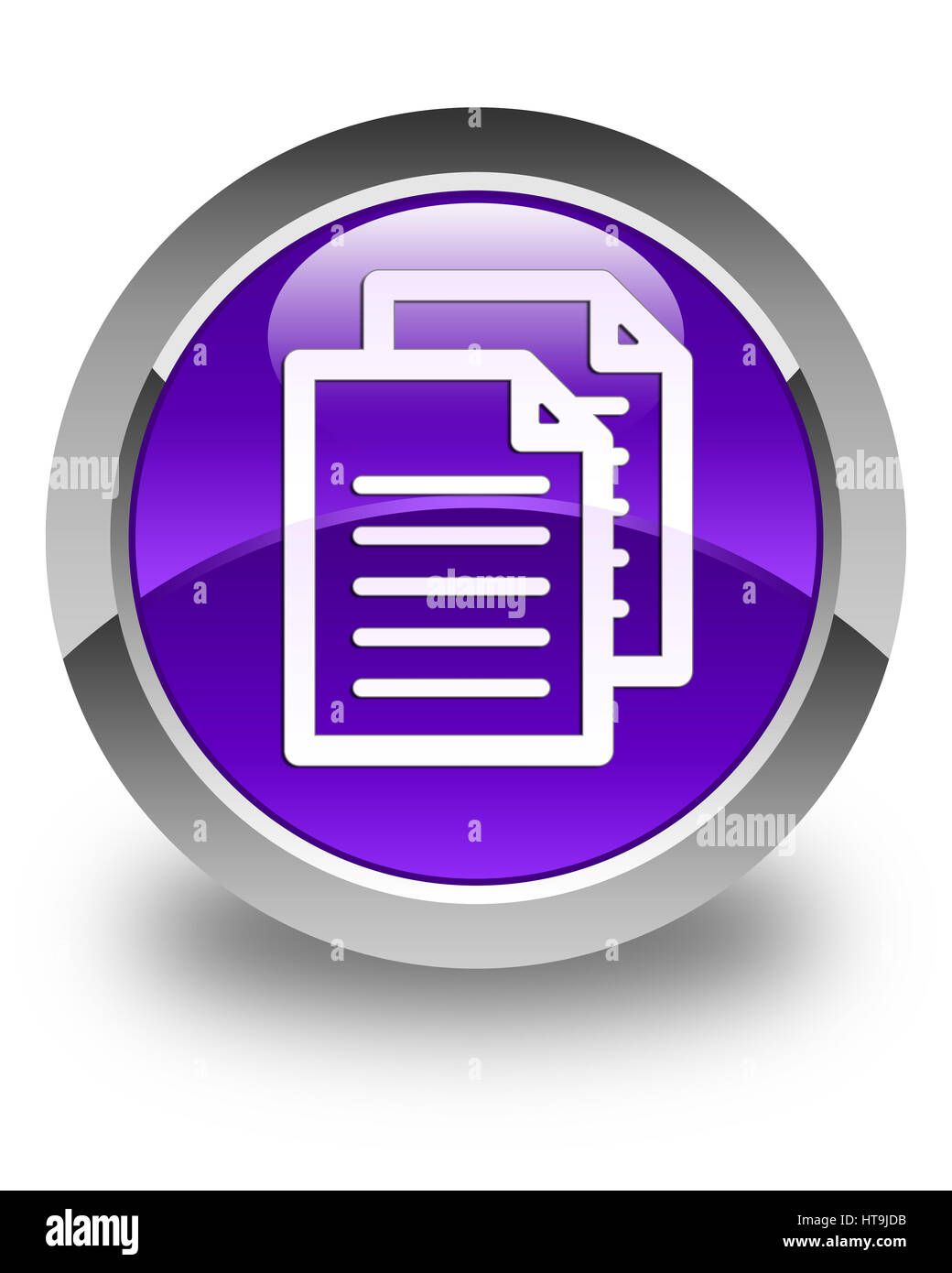 Documents icon isolated on glossy purple round button abstract ...