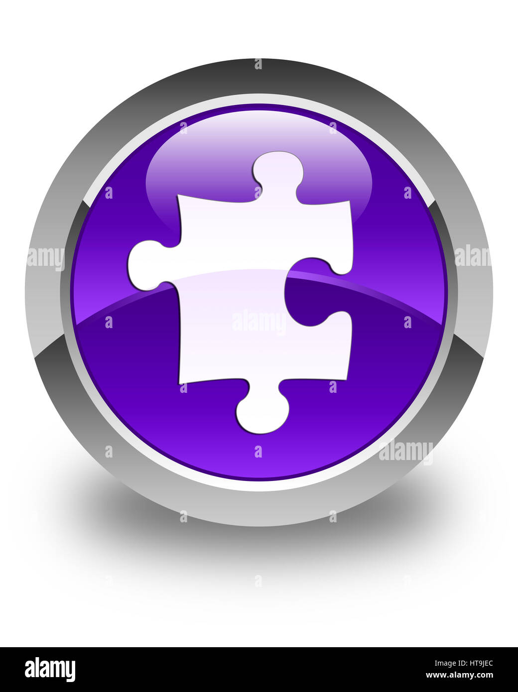 Puzzle icon isolated on glossy purple round button abstract ...