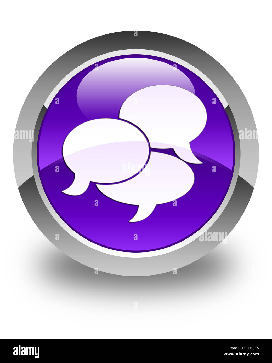 Comments icon isolated on glossy purple round button abstract ...