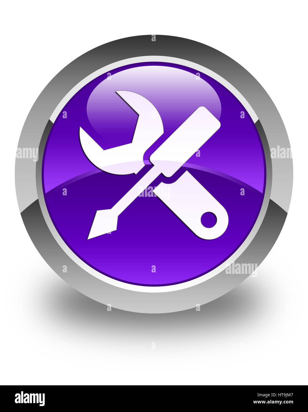 Settings icon isolated on glossy purple round button abstract ...