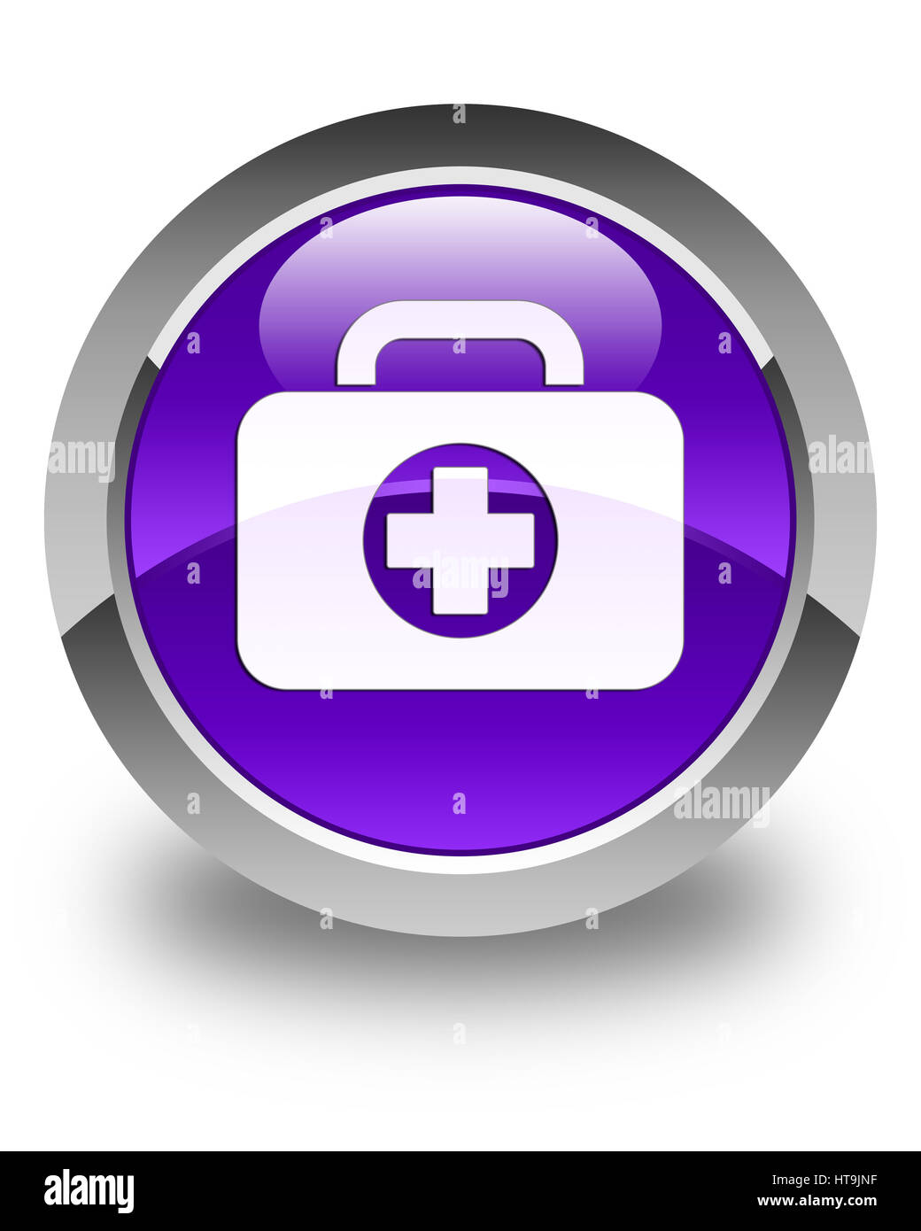 First aid kit bag icon isolated on glossy purple round button abstract ...
