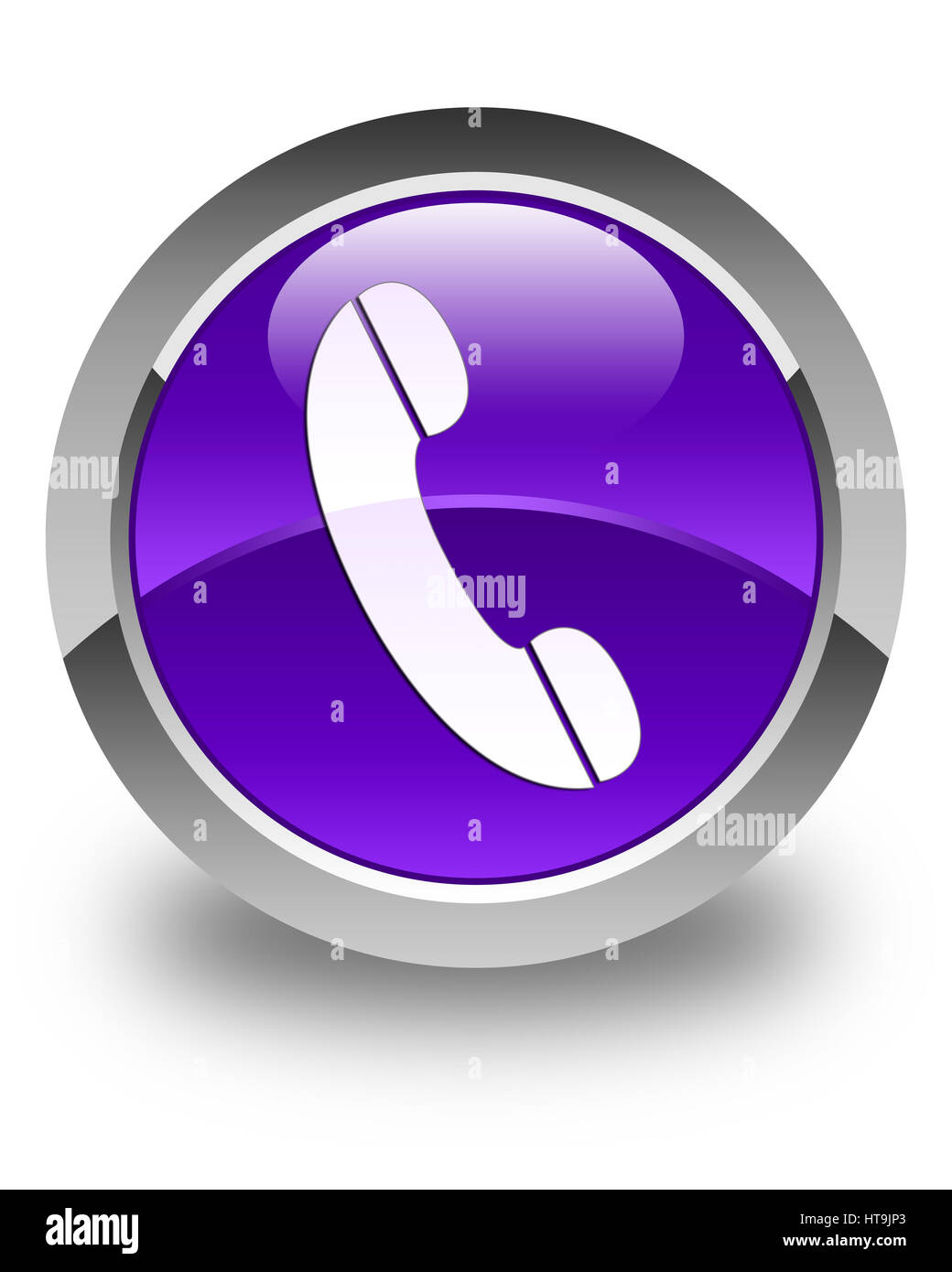 Phone icon isolated on glossy purple round button abstract illustration ...