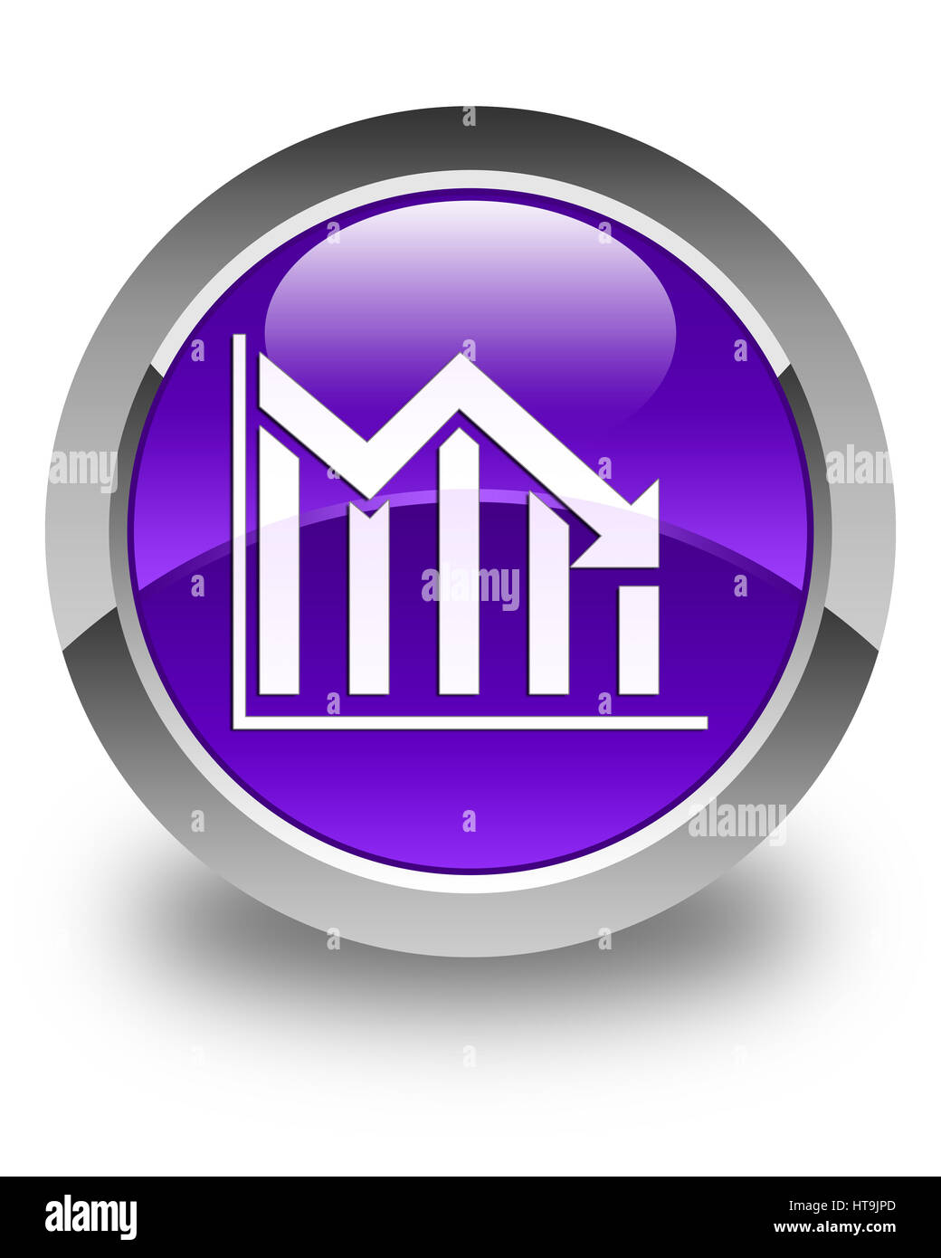 Statistics down icon isolated on glossy purple round button abstract ...
