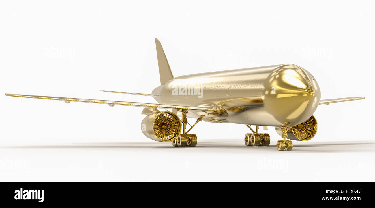 3d rendering golden airplane on white background Stock Photo - Alamy