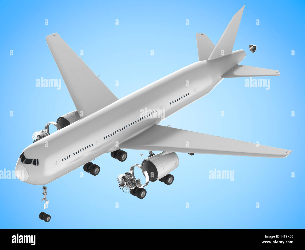 3d rendering white airplane split off machine parts on white background ...