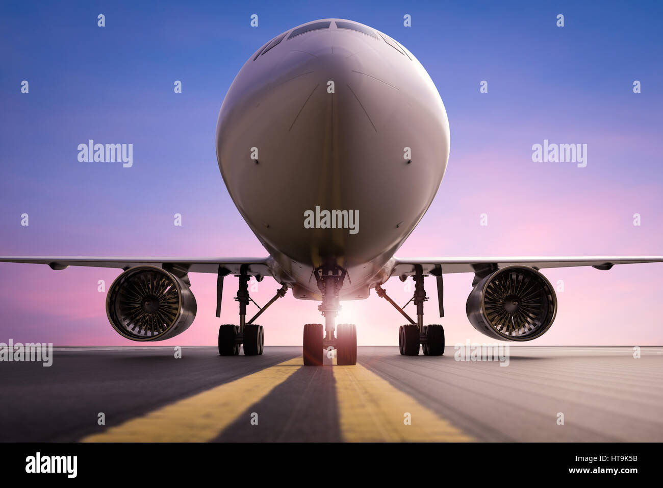 3d rendering commercial airplane on runway Stock Photo - Alamy