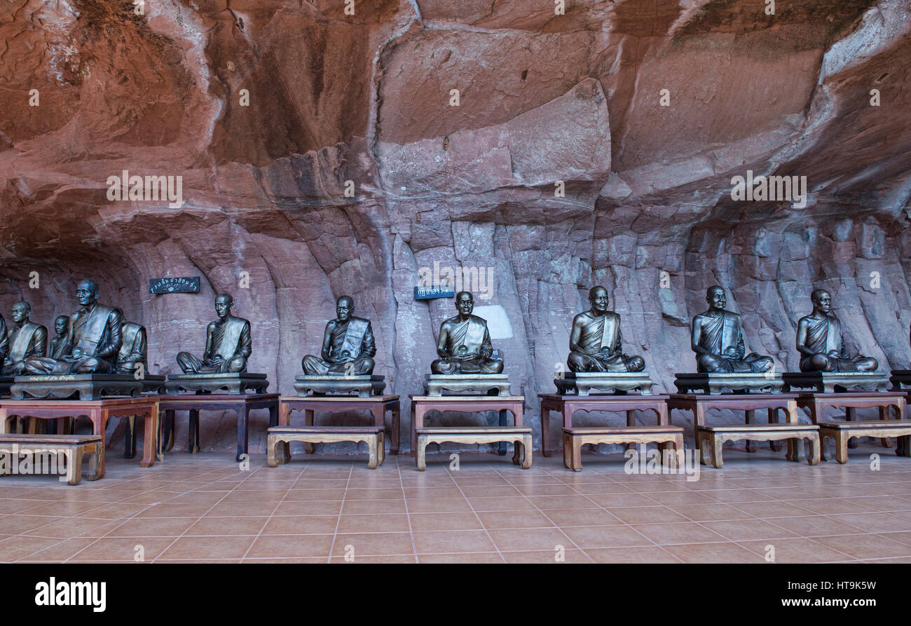 Monk statues at Wat Phu Tok, the mountain top temple in Beung Kan ...