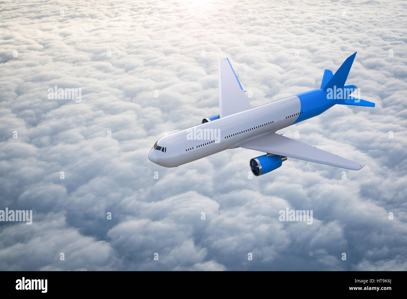 3d rendering airplane flying above cloudy sky Stock Photo - Alamy
