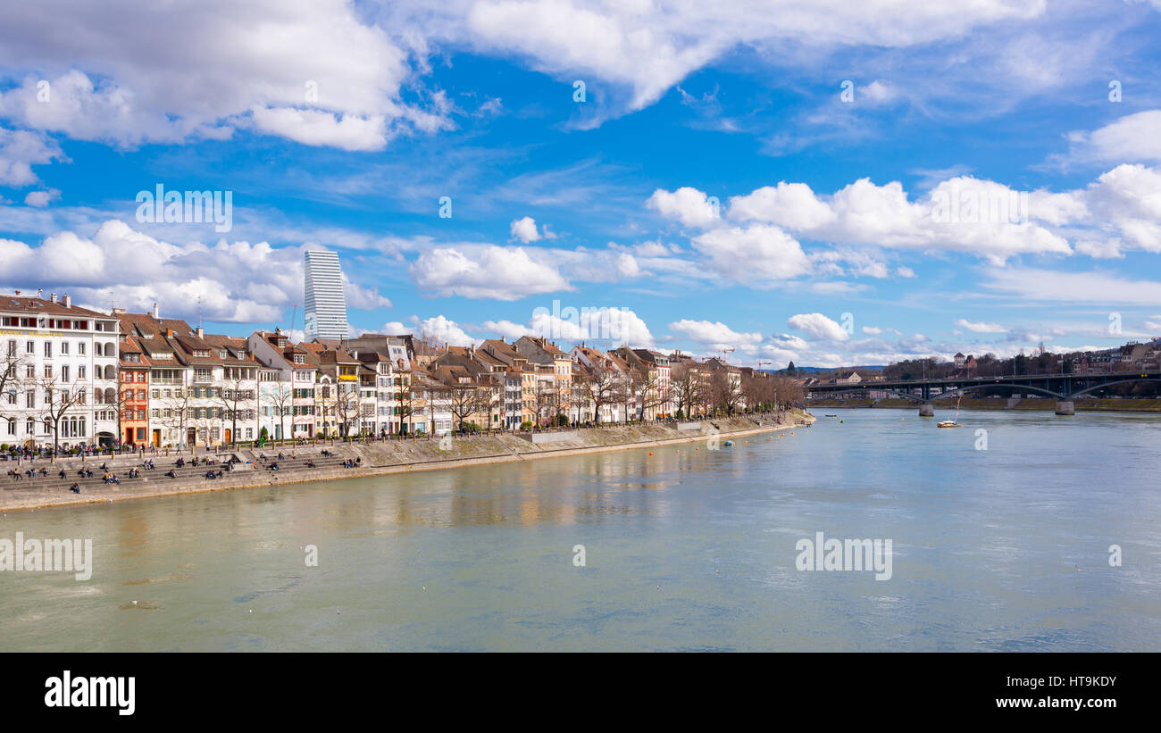 View of Basel, Switzerland with old medieval buildings, river Rhine and ...