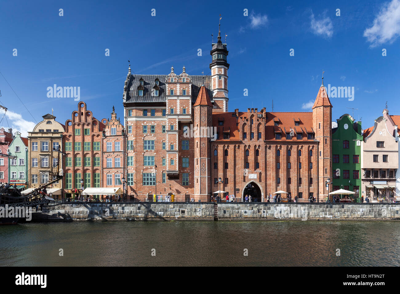 Gdansk waterfront over Motlawa, Chlebnicka Gate, Poland, Europe Stock ...