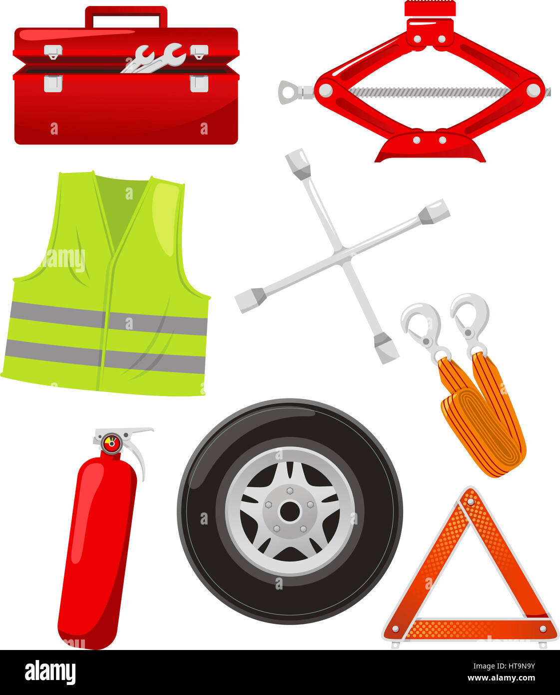 car emergency elements cartoon icons Stock Photo - Alamy