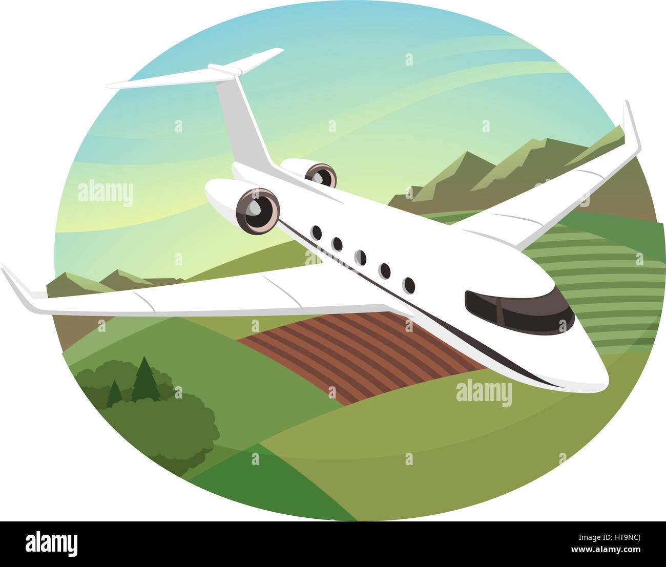 private jet flying in the sky vector cartoon illustration Stock Photo ...