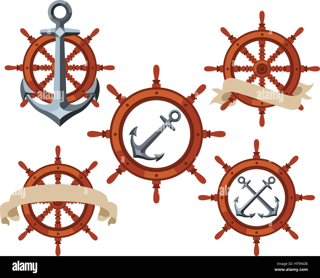 Ship rudder wheel emblems Stock Photo - Alamy