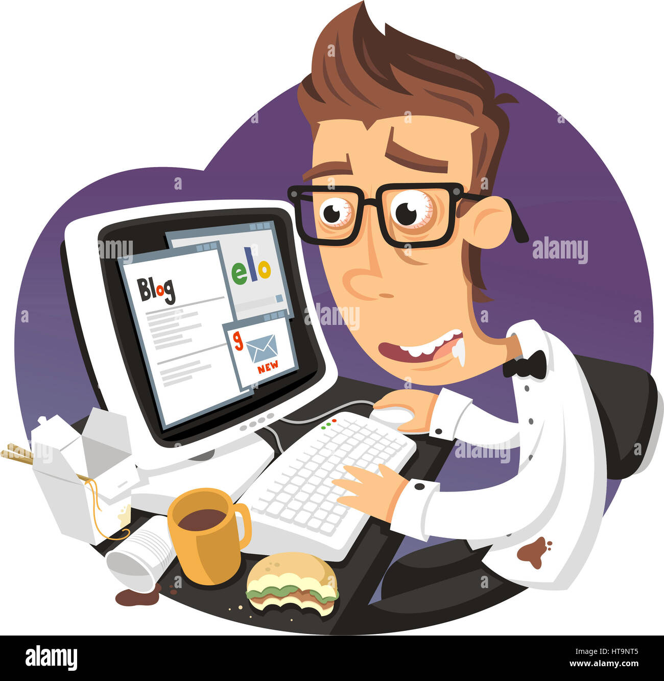 Cyber addict cartoon illustration Stock Photo - Alamy