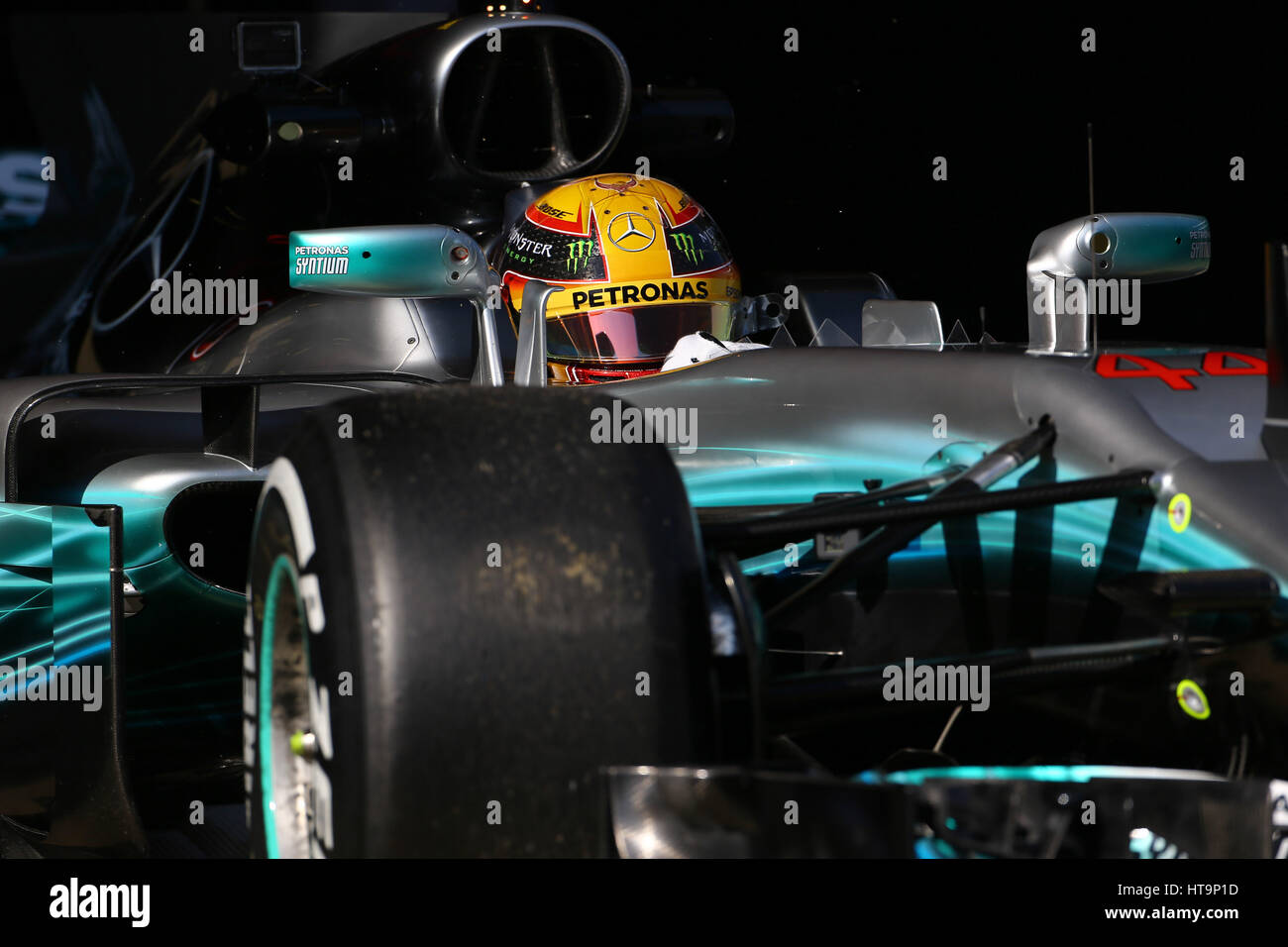 Lewis Hamilton (GBR) driving his Mercedes AMG W08 Hybrid, during ...