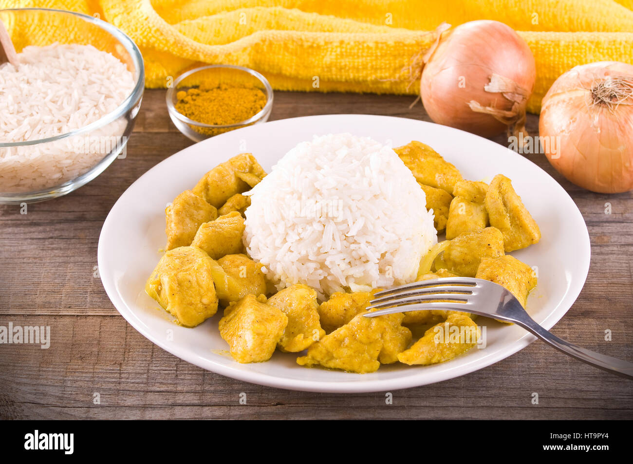 Chicken curry with rice Caribbean Stock Photo - Alamy