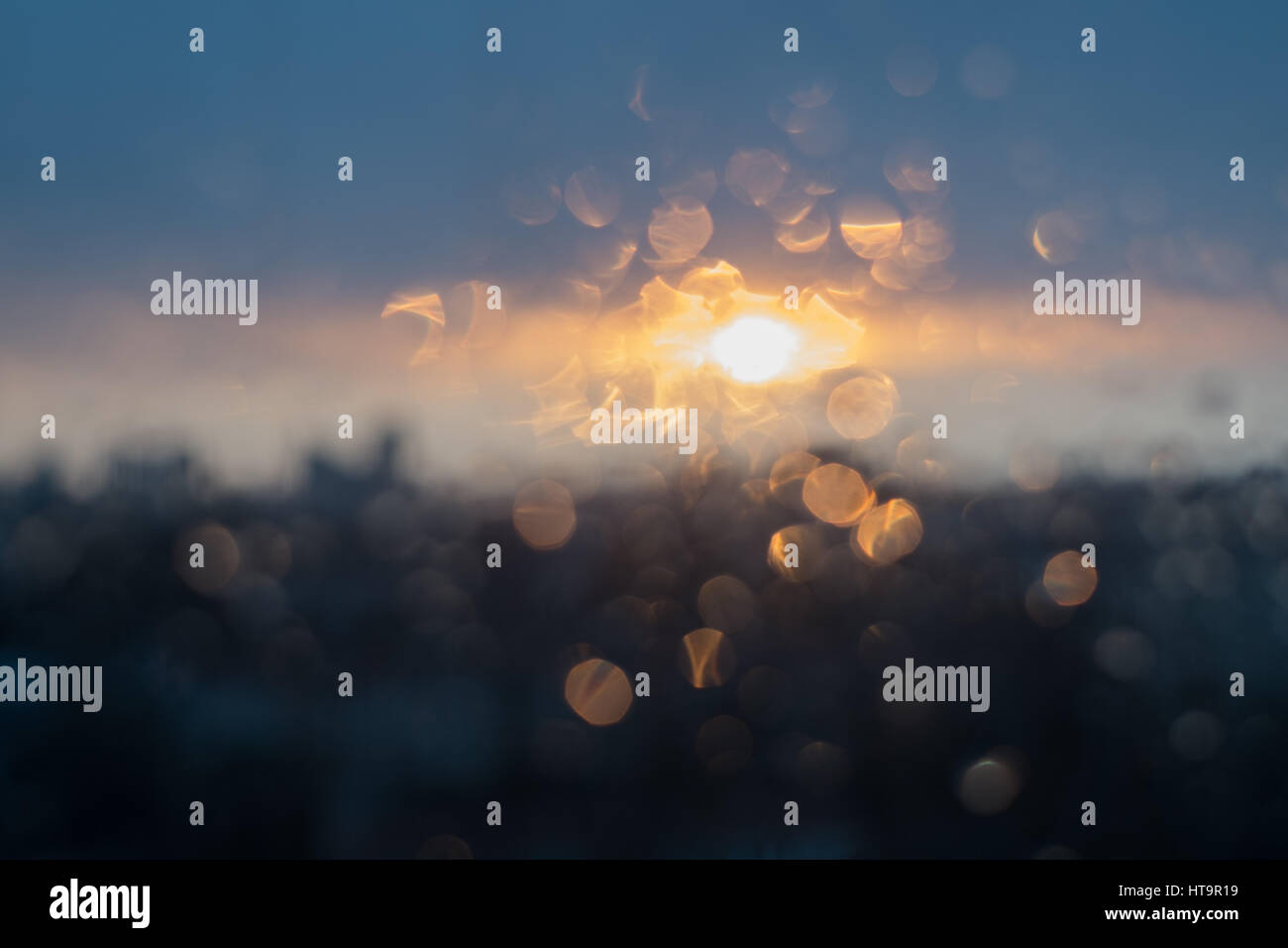 Unfocuced sun and water drops on the window Stock Photo - Alamy